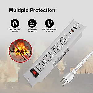 20W Mountable Power Strip USB C Recessed Power Strip USB-C Fast Charge 4 Outlet 3 USB Multiple Protection Built in Conference Desk Counter Workbench for PC Home Electric Appliance (USB C White)