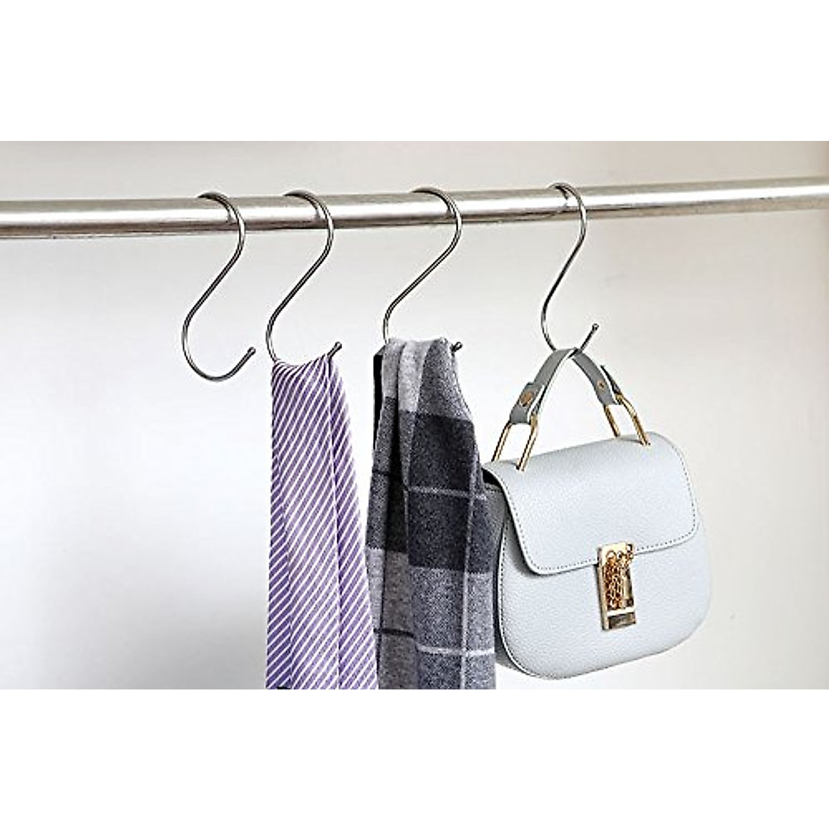 Large Round S Shaped Hooks Stainless Steel Hanging Hooks Set with 20 Hooks - Ideal for Pots, Pans, Spoons and Other Kitchen Essentials - Perfect for Clothing