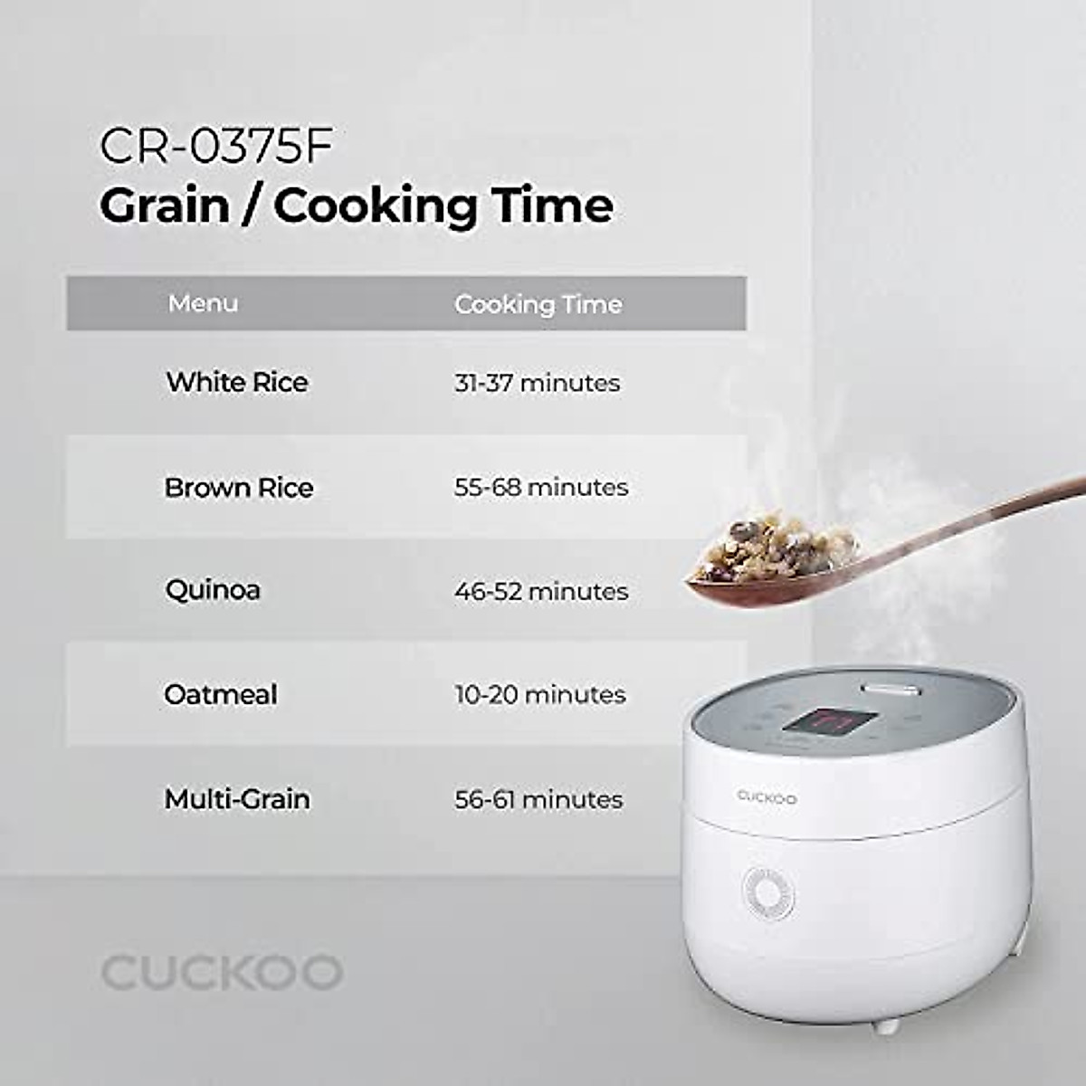 CUCKOO CR-0375F | 3-Cup/0.75-Quart (Uncooked) Micom Rice Cooker | 10 Menu Options: Oatmeal, Brown Rice & More, Touch-Screen, Nonstick Inner Pot | White