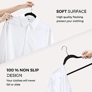 HOUSE DAY Premium Velvet Hangers 50 Pack, Non-Slip Flocked Felt Hangers, Sturdy Clothes Hangers Heavy Duty Coat Hangers & Suit Hangers, Durable Slim Black Hangers for Closet Space Saving