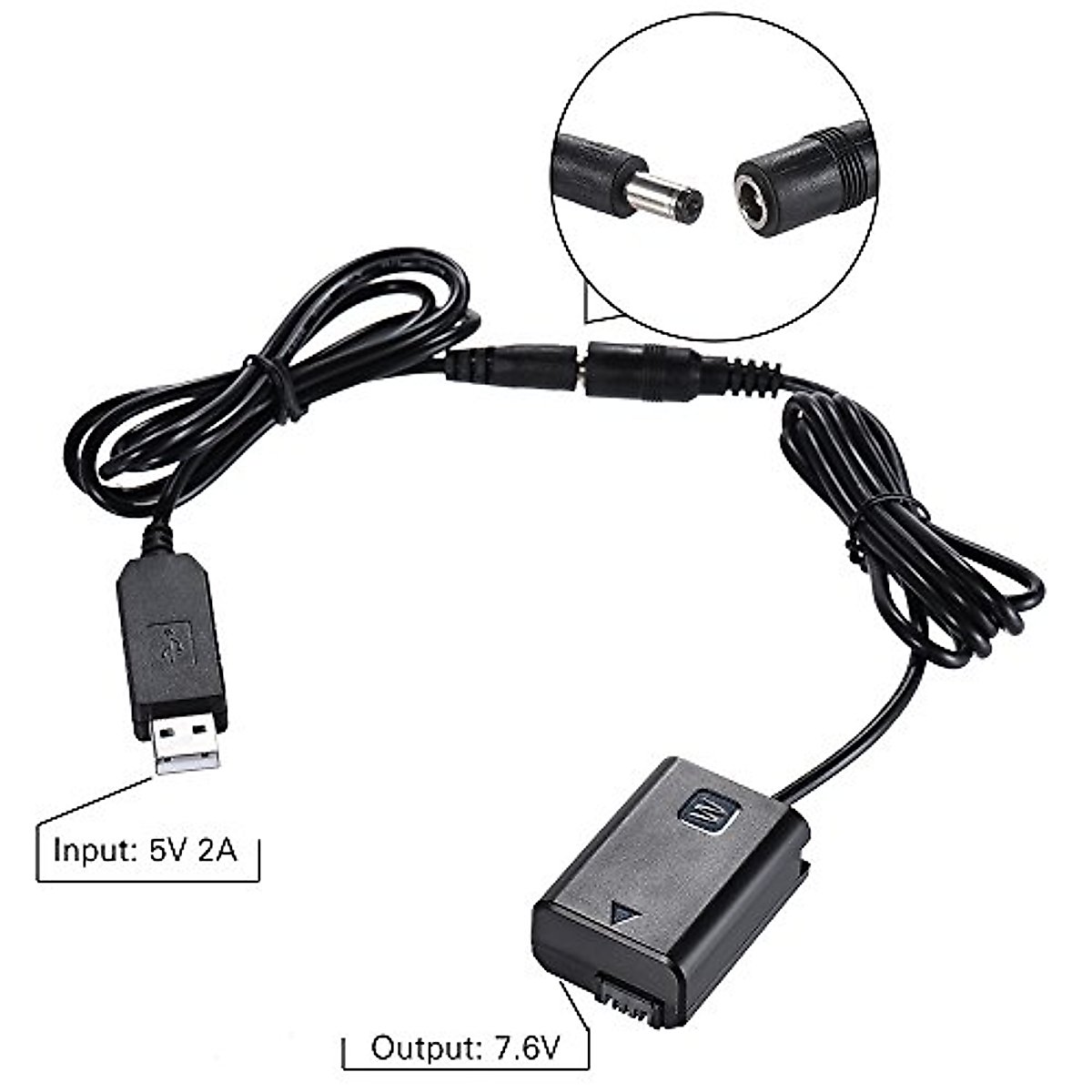 NP-FW50 Dummy Battery with DC Power Bank USB Adapter Cable Replacement for AC-PW20 Compatible with Sony NEX-3/5/6/7 Series A33 A37 A35 A55 a7 a7R a7II A6000 A6300