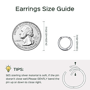 ChicSilver 925 Sterling Silver Small Chunky Hoop Earrings Hypoallergenic Wide Rounded Thick Tube Hoop Earrings White Gold Plated Silver Huggie Hoop Earrings for Women 8MM