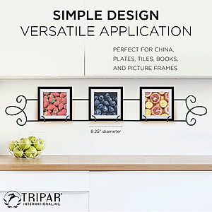 TRIPAR 3-Place Horizontal Black Plate Rack for Collectible Plates, Plaques, Dishes, & China