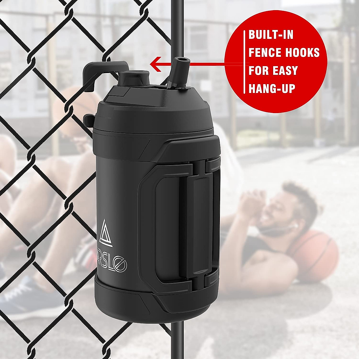 Arslo Sports Water Jug - Gallon Water Bottle - Large Insulated Stainless Steel Bottle for Gym, Workouts, Basketball, Football, Soccer - Keep Water Cold for Up To 24 Hours - 108Oz (Black)