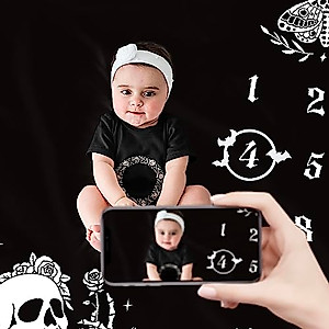 Eunikroko Gothic Baby Monthly Milestone Blanket Halloween Goth Girl and Boy Stuff Photo Prop Spooky Skull Background Blanket for Newborn Mom Gifts Moth Nursery Gift Bat Decorations 40" X 50"