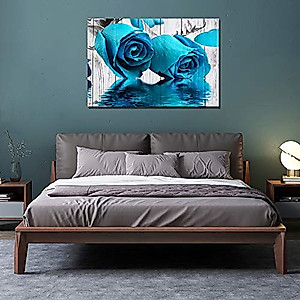 Canvas Wall Art for Bedroom Blue Rose Flower Wall Decor Black White kitchen decoration paintings Gifts for Girls Women Canvas art Prints Panels Framed HD Pictures Office Bathroom Home decorations