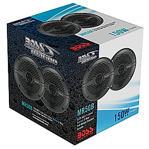BOSS Audio Systems MR50B 5.25 inch Marine Stereo Boat Speakers - 150 Watts (pair), 2 Way, Full Range Audio, Tweeters, Coaxial, Weatherproof, Sold in Pairs