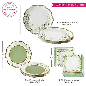 Kate Aspen Sage Green Party Decorations, Eucalyptus Floral Botanical Garden 62 Piece Party Tableware Set (16 Guests)- Perfect for Greenery Baby Shower & Bridal Showers
