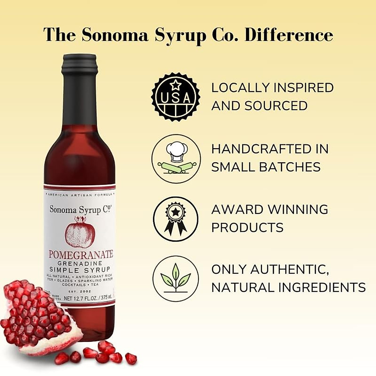 Sonoma Syrup Co Pomegranate Grenadine Simple Syrup, 12.7 oz for Cocktails, Tea, and Baking