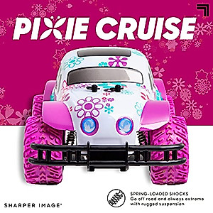 SHARPER IMAGE Pixie Cruiser Pink and Purple RC Remote Control Car Toy for Girls with Off-Road Grip Tires Princess Style Big Buggy Crawler w/Flowers