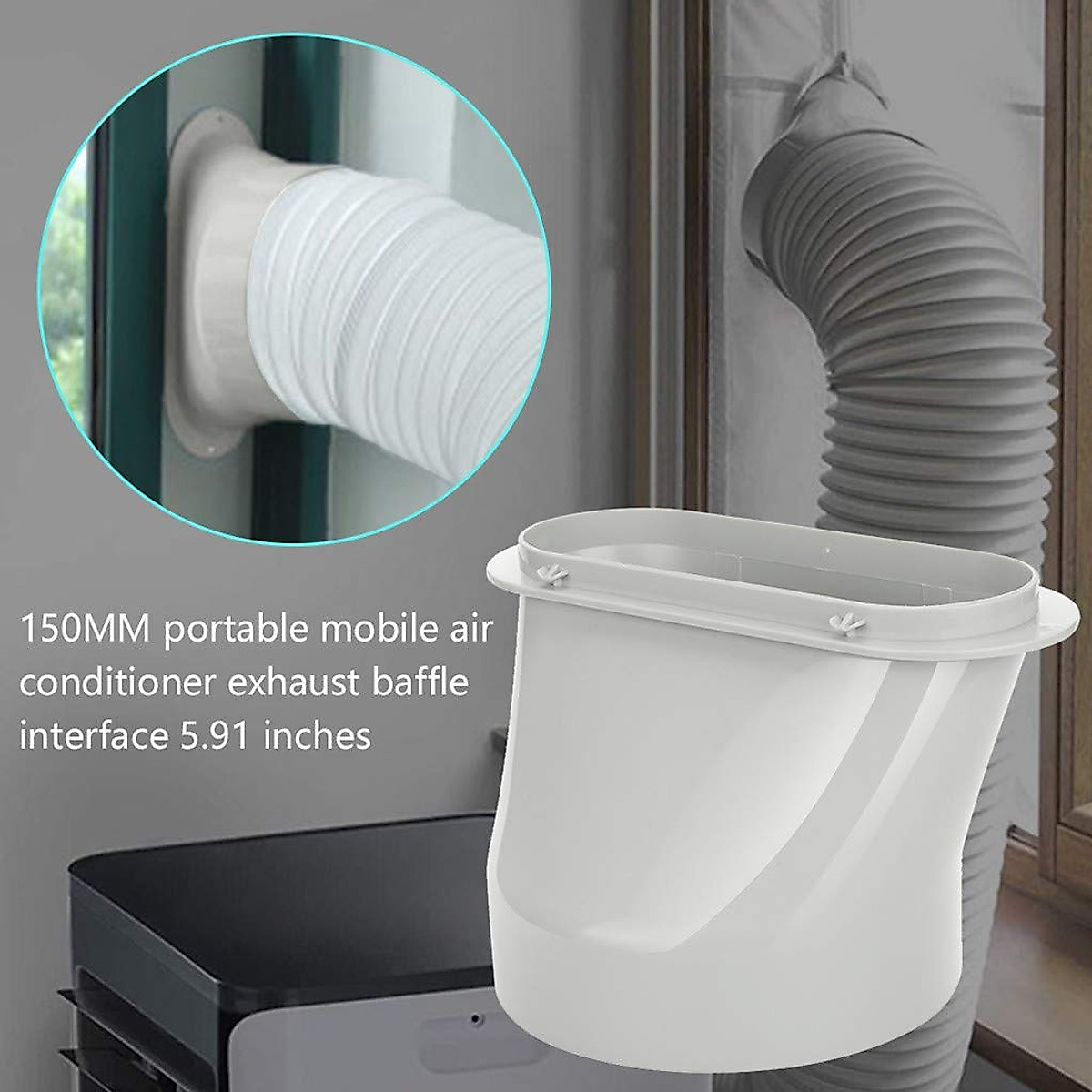 FOLOU 5.9 inch Air Conditioner Portable Exhaust Hose Window Adapter, AC Tube Connector for Vent Seal Kit Plate, Portable Air Conditioning Flat Body Duct Interface Pipe Accessories 15*1.5*7.5cm