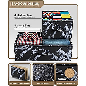 Sorbus Dresser for Bedroom with 8 Drawers - Tall Chest Storage Tower Unit, for Closet, Hallway, Nursery, Entryway Organization - Steel Frame, Wood Top (Marble Black – White Frame)