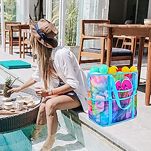 Nidoul Mesh Beach Bag, Beach Tote Bag with Zipper Pocket, Packable Large Beach Bags for Women Kids Vacation Travel Pool Swim