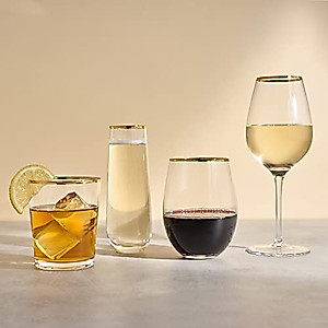 Twine Gilded Tumblers, Gold Rimmed Clear Cocktail Glass Set, Lowball Glassware, Set of 2, 10 oz, Gold and Clear