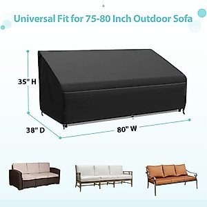 MR. COVER 3-Seater Outdoor Couch Cover Waterproof, 80 Inch Patio Furniture Cover for Sofa, Heavy Duty 600D Polyester & Double-Stitched Seams, Classic Black