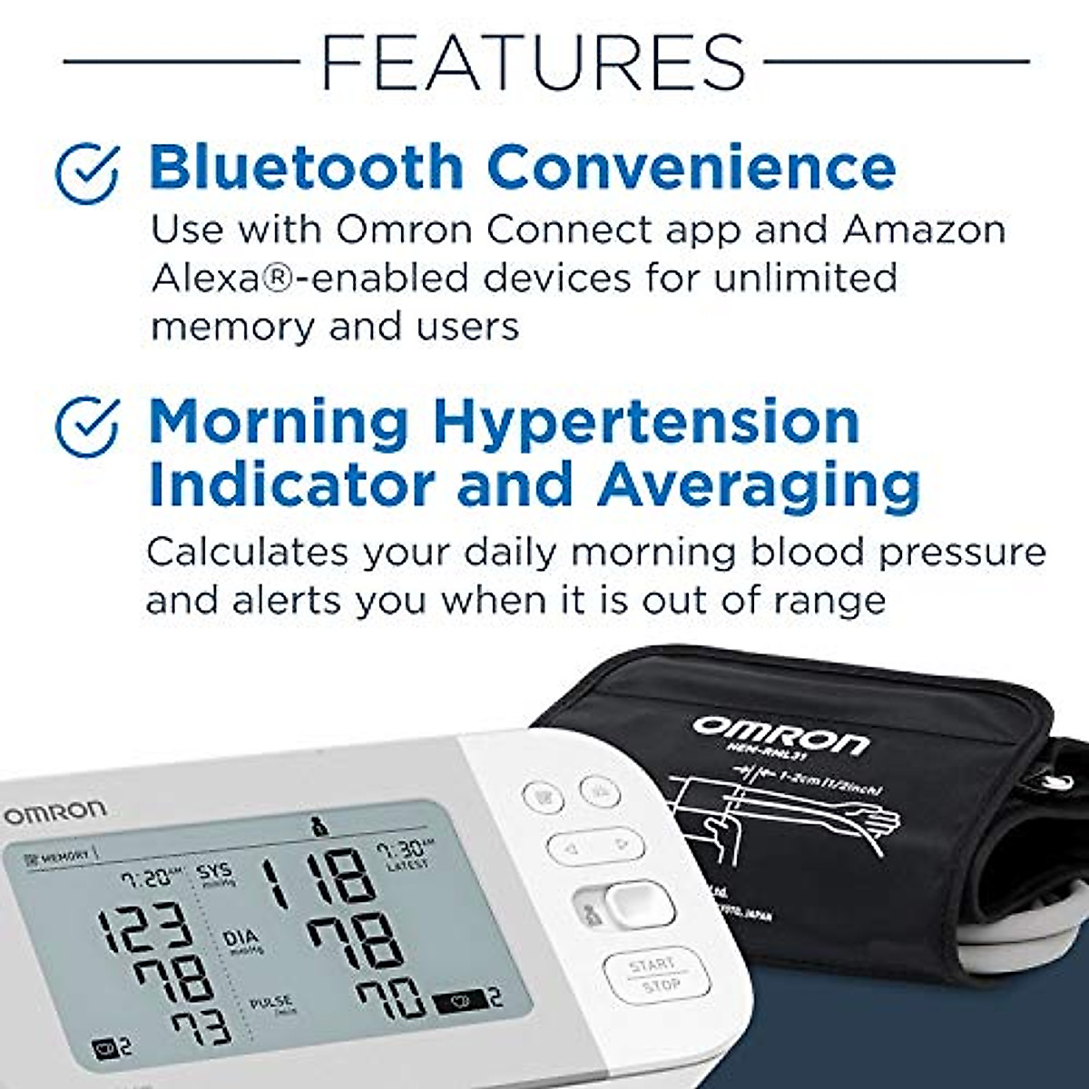 OMRON Gold Blood Pressure Monitor, Premium Upper Arm Cuff, Digital Bluetooth Blood Pressure Machine, Stores Up To 120 Readings for Two Users (60 readings each)