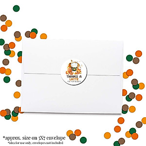 Thanks A Latte Fall & Autumn Pumpkin Spice Thank You Customer Appreciation Sticker Labels for Small Businesses, 60 1.5" Circle Stickers by AmandaCreation, for Envelopes, Postcards, Direct Mail, More!