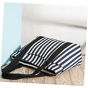 TENDYCOCO Capacity Canvas Handbag Tote Large Women Mommy Shoulder Striped Bag for Navy
