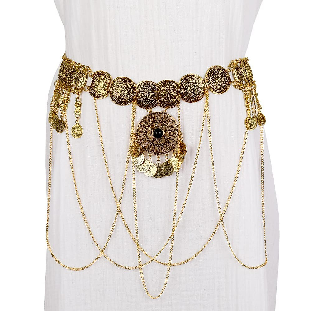 LZHLQ Vintage Waist Chain Hollow Carving Rhinestone Crystal Body Chain Summer Beach Body Waist Chain Jewelry