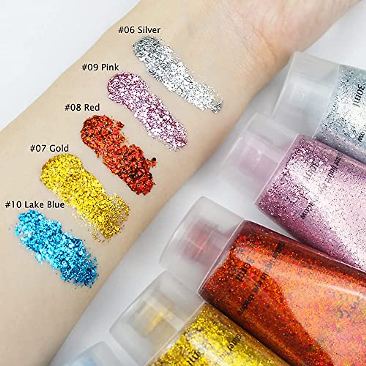 GL-Turelifes 30ml Sequins Chunky Glitter Liquid Eyeshadow Glitter Body Gel Festival Glitter Cosmetic Face Hair Nails Makeup Long Lasting Sparkling Easy to Apply, Easy to Remove (#05 Peacock Blue)