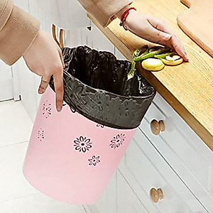 CurcKua Plastic Trash Can Hollow Flower Wastepaper Basket Round Lidless Garbage Container Bin Pink