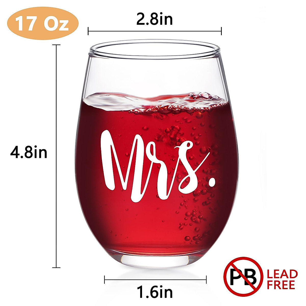 Futtumy 17 Oz Mrs and Mrs Wine Glass Set of 2, Lesbian Gifts, Engagement Gifts for Couples, Gifts for Newly Engaged Couples Her Wife Girlfriend, Lesbian Gifts for Birthday Anniversary Valentine's Day