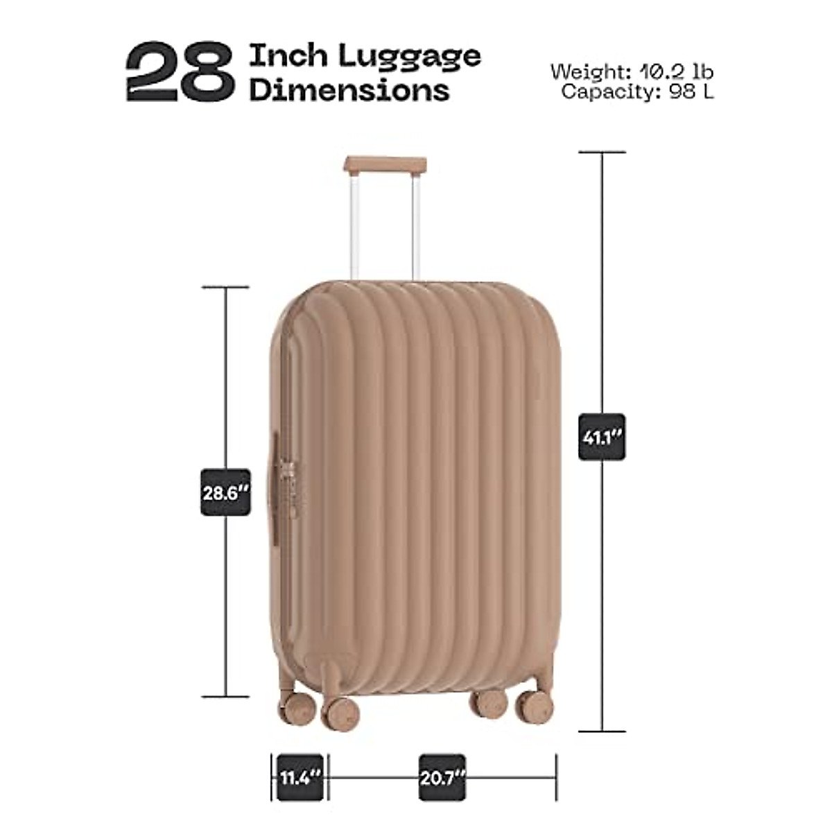 artrips Travle Luggage 28 inch,Large Suitcase with 8 Spinner Wheels,PC Lightweight Hardside Luggage,Travel Suitcase with Bread Design,TSA Lock,Brown,Large luggage hardshell 28-Inch,98L