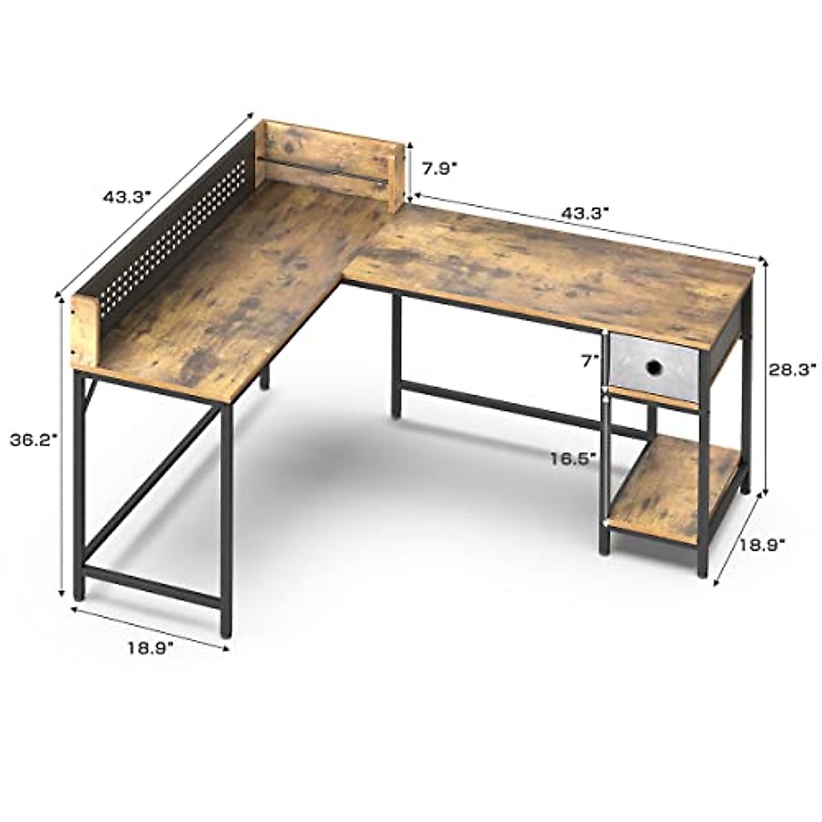 NSdirect Computer Desk,55" Home Office Desk with Bookshelf Industrial Study Writing Table with Space Saving Design Modern Simple Style Laptop Table (Rustic Brown)