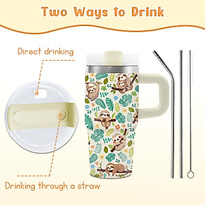 Sloth Gifts, Sloth Tumbler with Handle and Straw for Kids 14oz, Stainless Steel Insulated Travel Mugs, Animal Themed Gift for Boys Girls on Birthday Christmas