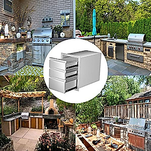 Emardom Outdoor Kitchen Drawers Stainless Steel, Flush Mount Triple for Outdoor Kitchens or BBQ Island(14'' W x 20'' H x 23'' D)