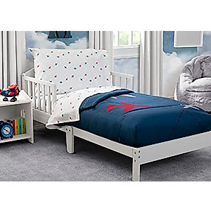 Delta Children 4 Piece Toddler Bedding Set for Boys - Reversible 2-in-1 Comforter - Includes Fitted Comforter to Keep Little Ones Snug, Bottom Sheet, Top Sheet, Pillow Case - Airplane Flight Plan