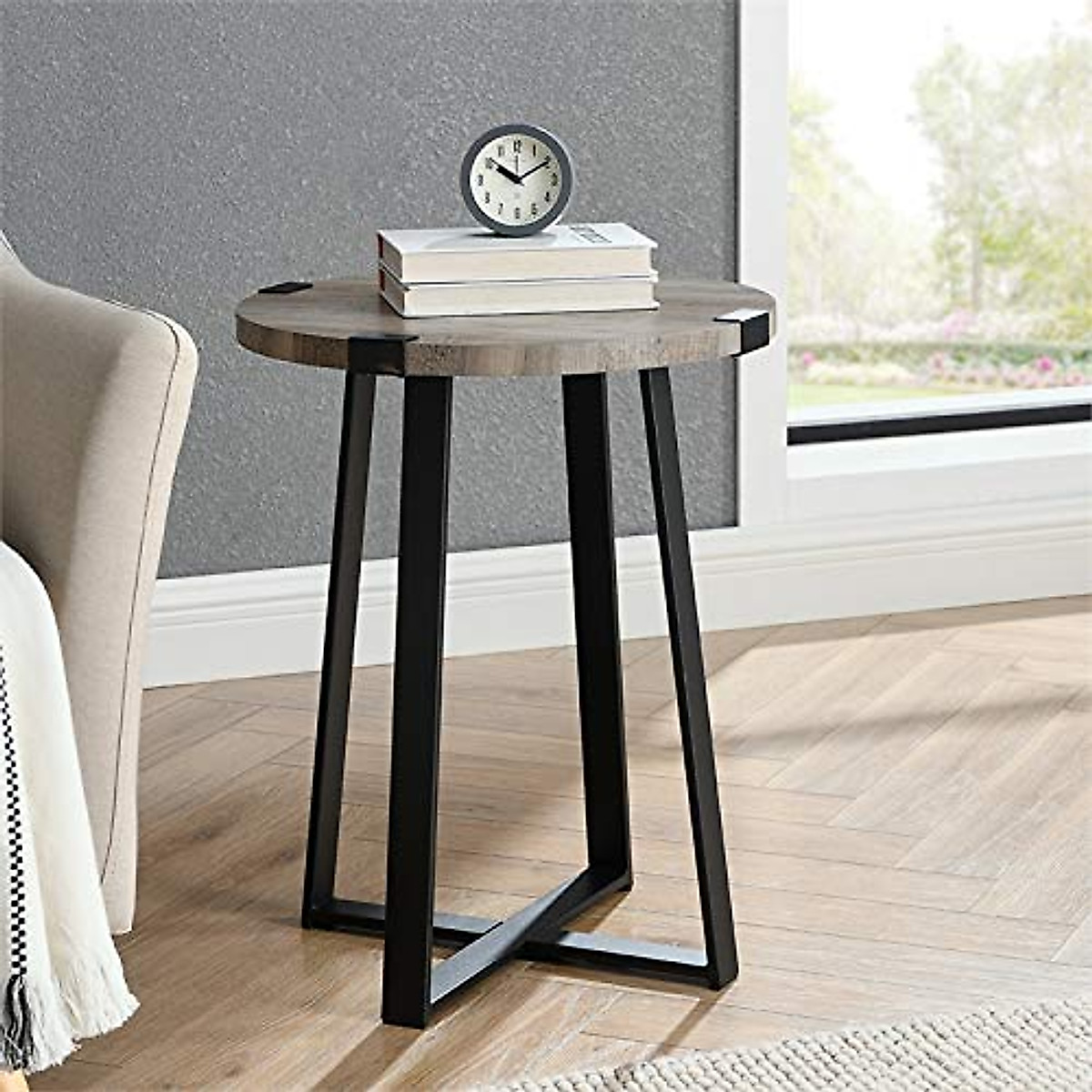 Walker Edison Anastasia Modern Metal Wrap X Base Accent Table, 18 Inch, Grey Wash