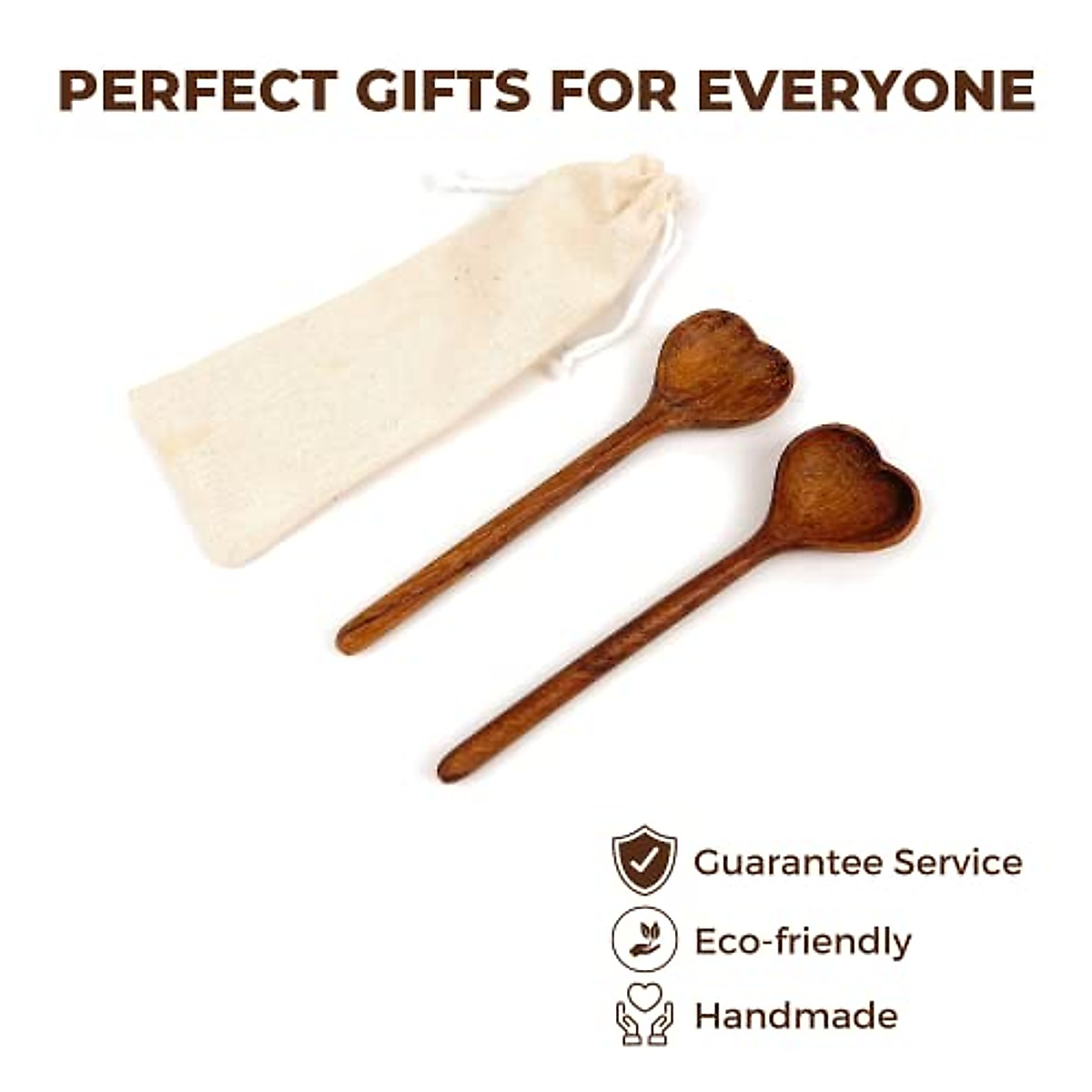 JABIHOME Wooden Heart-shaped Spoons, Wooden Tea/Coffee Spoons Set (2pcs), Small Heart Spoons for Condiment, Salt, Sugar, Cream, Cool White Elephant Gifts, Thanksgiving Gifts, Christmas Gifts for Mom