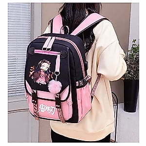17" Nezuko Backpack Tanjiro Anime Bag Laptop Backpacks Daypack for Women Men (Nezuko-Pink)