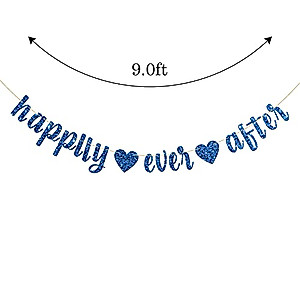 Belrew Happily Ever After Banner, Engagement Party Decor, Bridal Shower Party Decoration Supplies, Glittery Blue