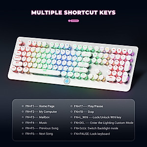 STOGA Retro Mechanical Keyboard, Typewriter Keyboard, RGB Gaming Keyboard with RGB Backlit, Wired White Keyboard with Round Keycaps and Multimedia Keys for Gaming/Office(108 Keys, Brown Switch)