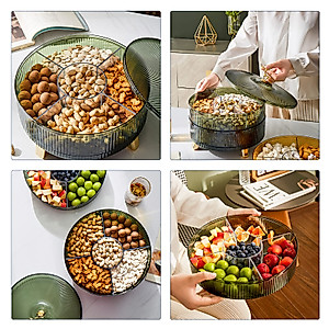 SHERCHPRY Snack Serving Tray with Lid Divided Candy Nut Serving Container Round Appetizer Tray Dried Fruit Storage Box for Home Party