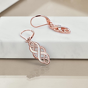 YFN Celtic Knot Dangle Earrings Rose Gold Plated Sterling Silver Good Luck Irish Celtic Knot Vintage Dangles for Women (Rose Gold Celtic Earrings)
