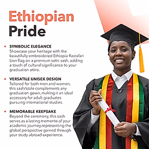 Vision Wear - Ethiopian Rastafari Lion Flag Graduation Sash/Stole - Cultural Emblem - Embrace Your Roots - Ethiopian Pride & Honor Sash