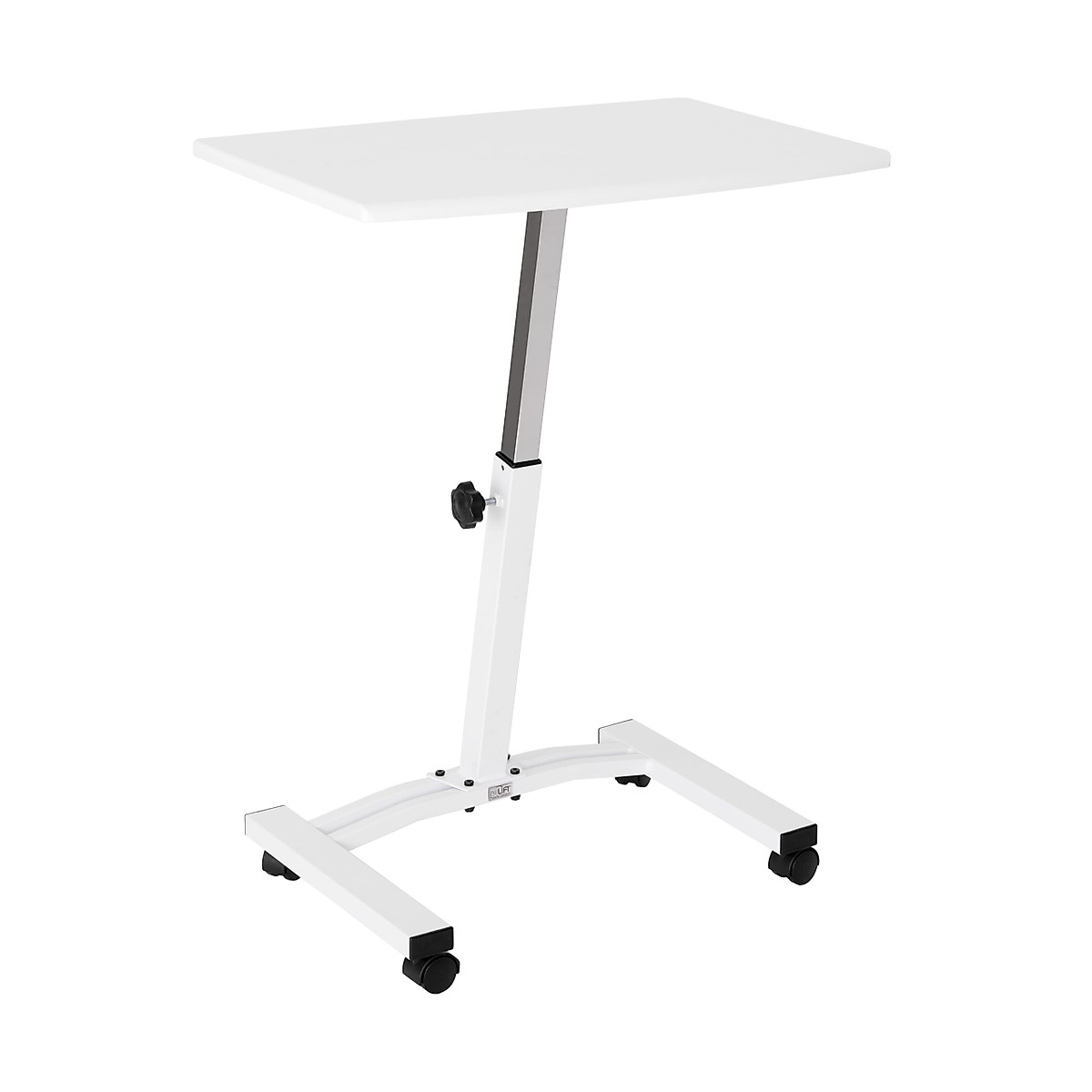 Seville Classics Airlift Mobile Height Adjustable Laptop Stand Computer Workstation for Sitting Table for Home, Office, Classroom, Hospital, w/Wheels, Flat (24"), White