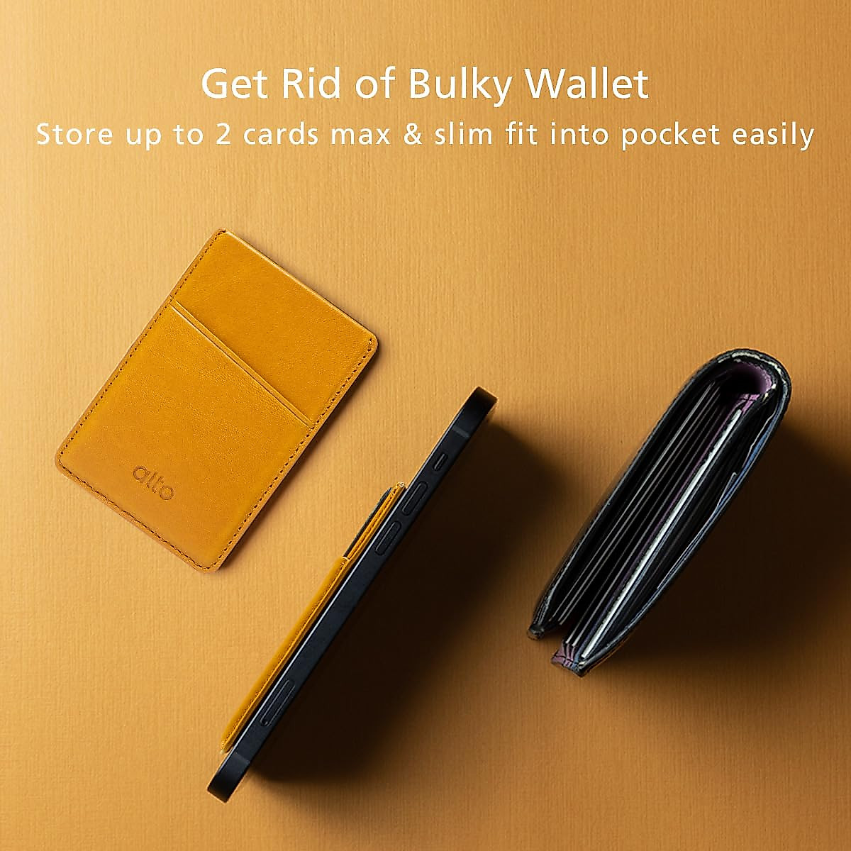 alto Magnetic Leather Wallet Designed for MagSafe, Italian Leather Wallet Case with Card Holder Design Compatible with iPhone 15/14/13/12 Series & Phone Cases with Magsafe (Caramel Brown)