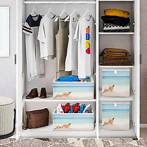 Beach Shelf Baskets for Organizing,Closet Storage Bins Large Collapsible Storage Baskets with Handles for Closet,11X11X11 In, Sandy Beach,ODK1295