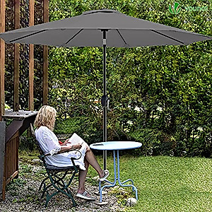 VOUNOT 9 FT Patio Umbrella Outdoor Garden Parasol Table Tilting Patio Parasol Umbrella, with Crank Handle, Protective Cover, 8 Sturdy Ribs, Gray