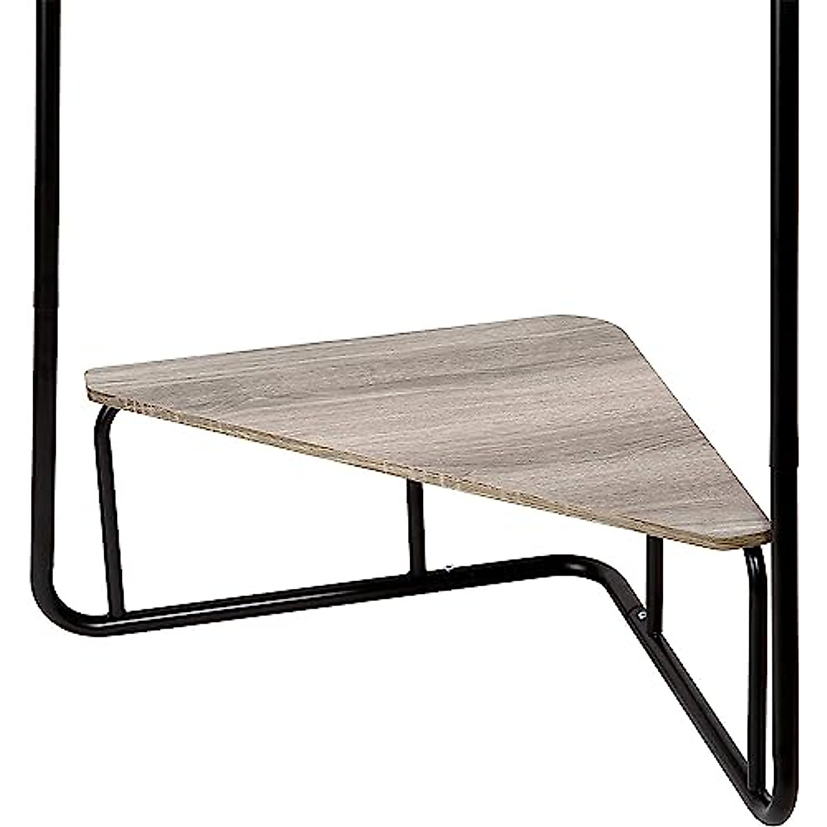 J&V TEXTILES Corner Garment Rack, White with Wood Grain Laminate Top (Matte Black)