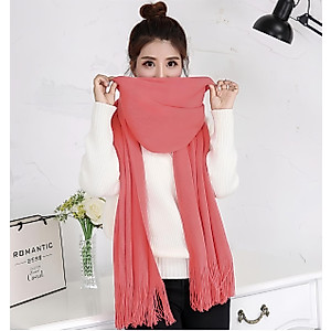 Wander Agio Women's Wraps Warm Long Scarves Winter Scarfs Pure Color Scarf Tassel Melon Red