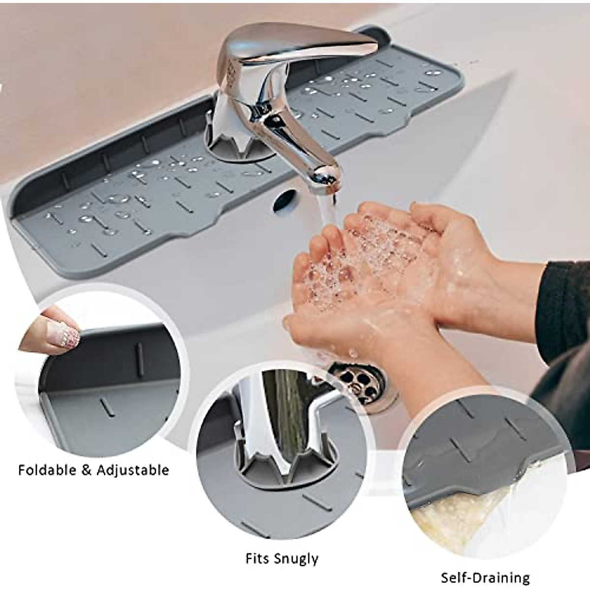 Kitchen Sink Splash Guard, Silicone Faucet Handle Drip Catcher Tray, Faucet Absorbent Mat, Sink Protectors for Kitchen Sink, Sink Mat for Bathroom, Farmhouse and RV, Kitchen Sink Accessories