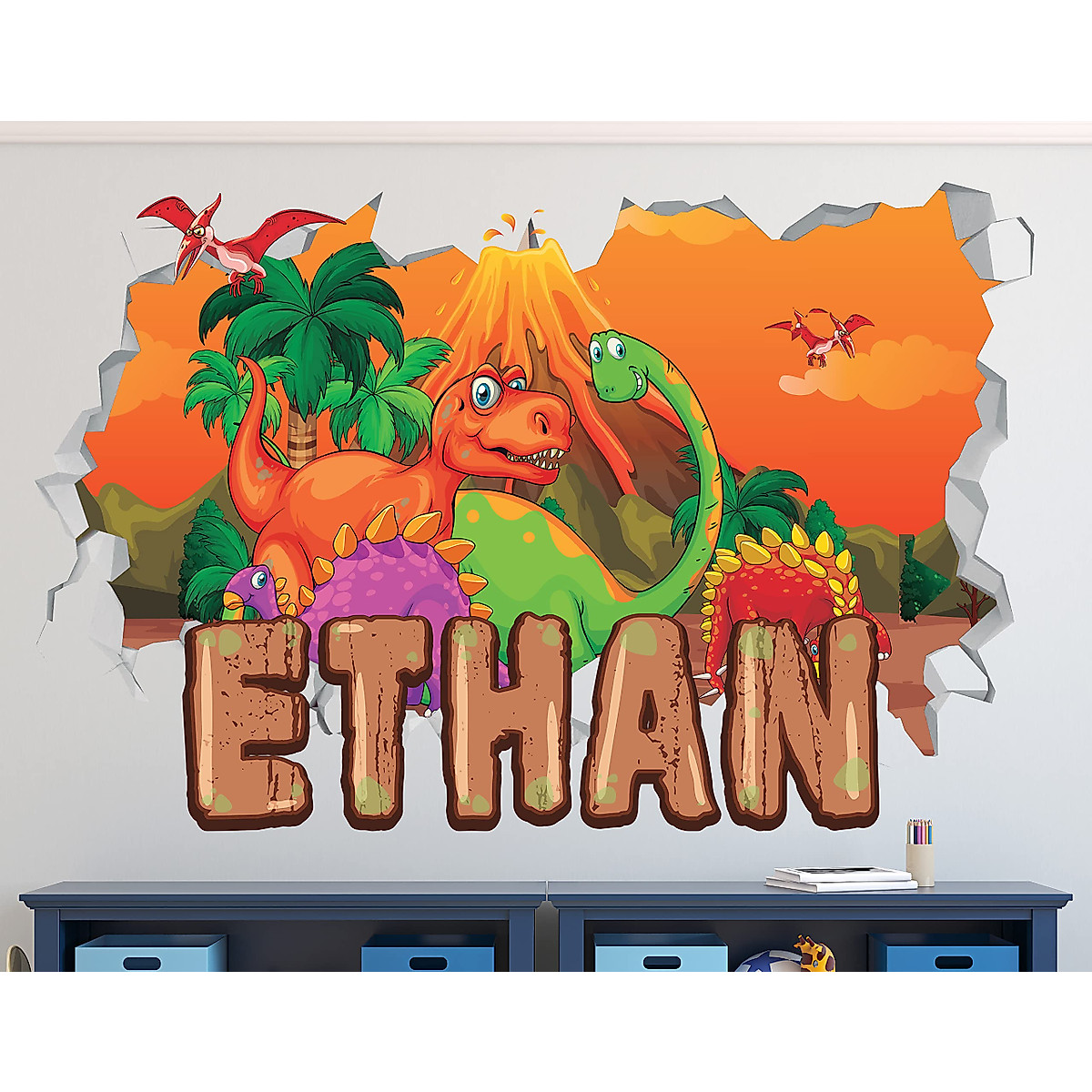 Kyle Cornhole Dinosaur Wall Decals Custom Name - Dinosaur Stickers Nursery Decor - Green