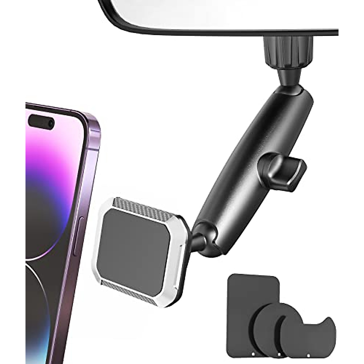 APPS2Car Magnetic Phone Car Mount Transmission Shaft Rearview Mirror Phone Holder for Car [Multi-Pivots 2023 Upgraded] Low Profile Long Arm Strong Magnets Adjustable Angles & Heights for All Phones