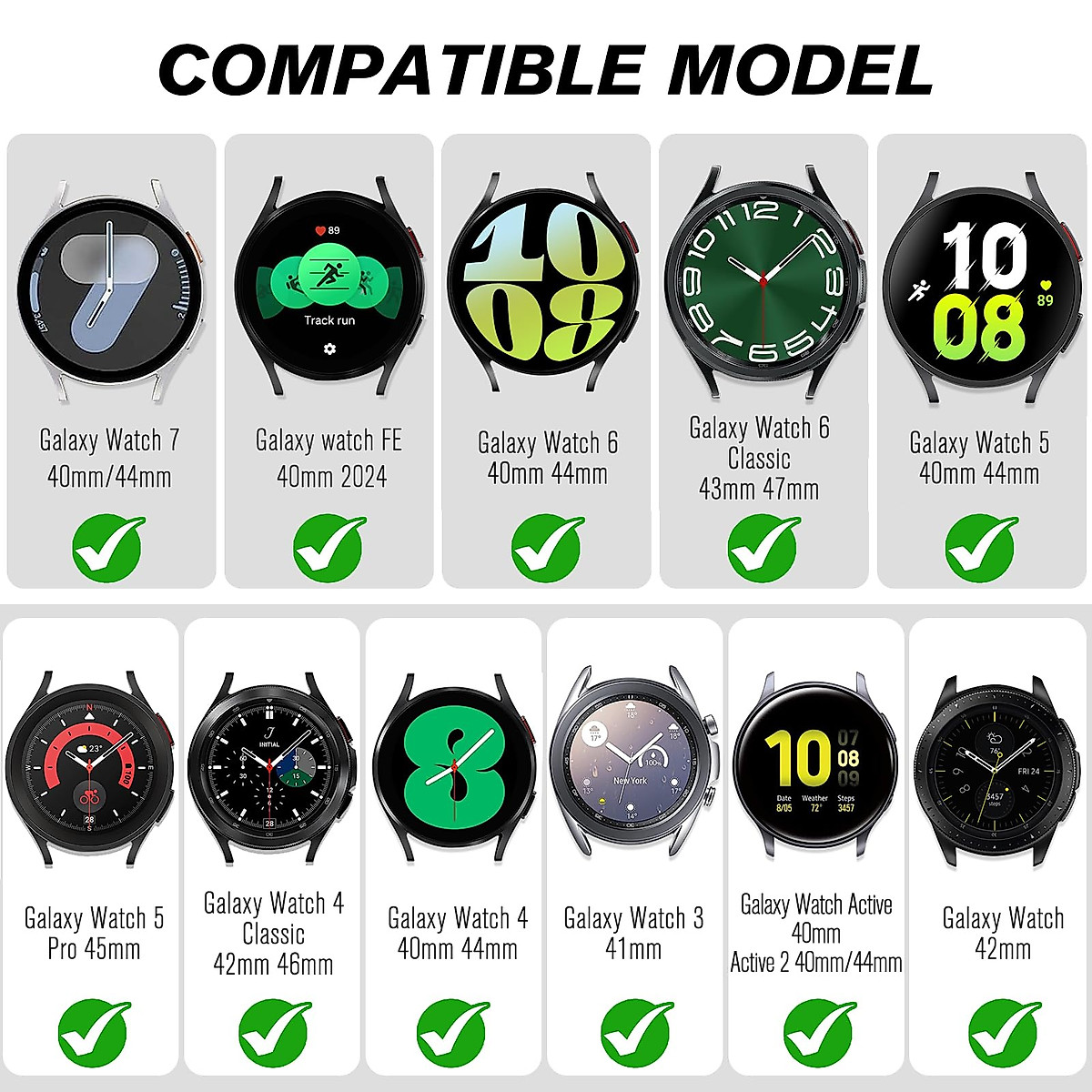 Fintie 20mm Leather Bands Compatible with Samsung Galaxy Watch FE, 7/6/5/4 40mm 44mm / 6 Classic 47mm 43mm / 5 Pro 45mm, Black