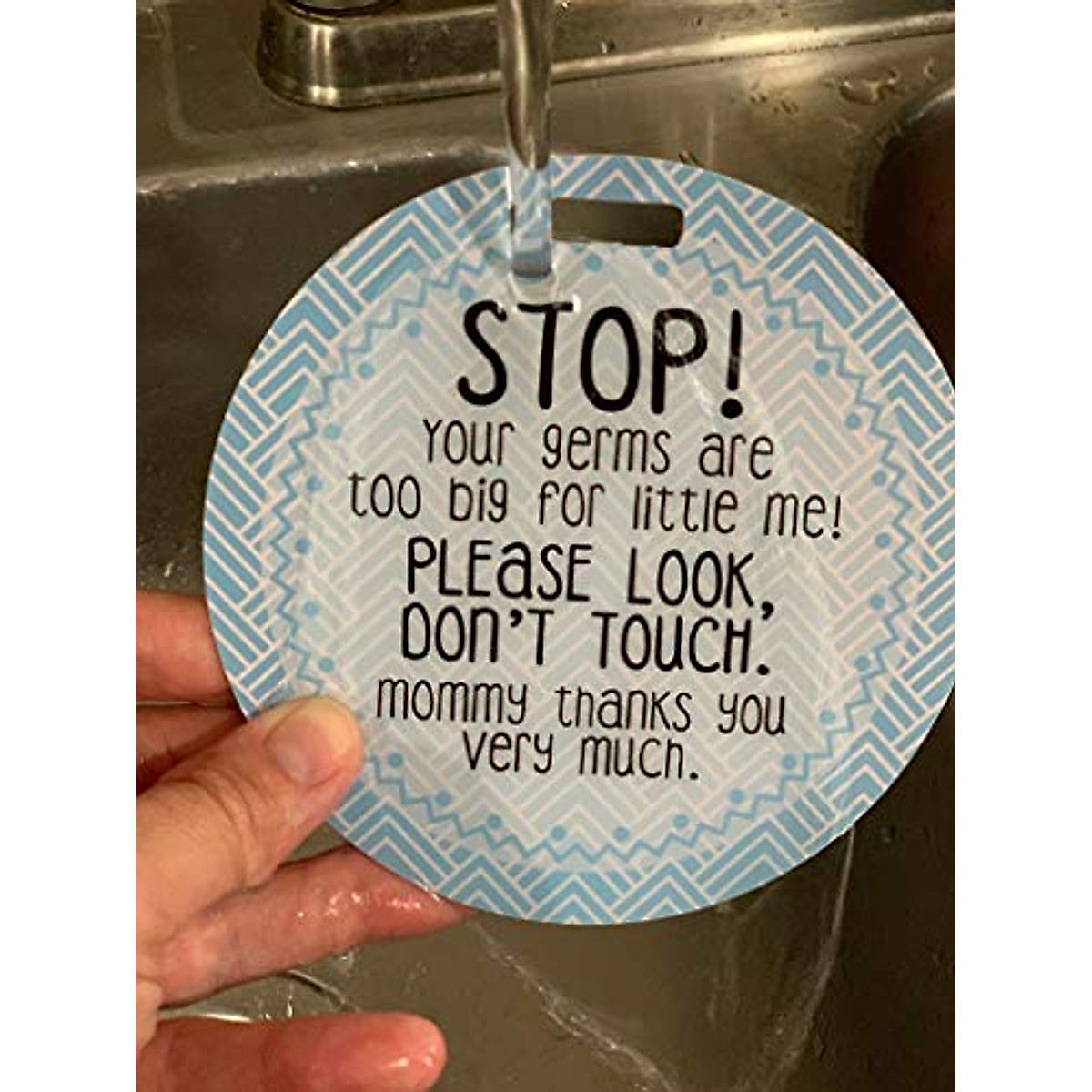 Three Little Tots Two Pack - Blue Boy No Touching Baby Car Seat and Stroller Signs - CPSIA Safety Tested